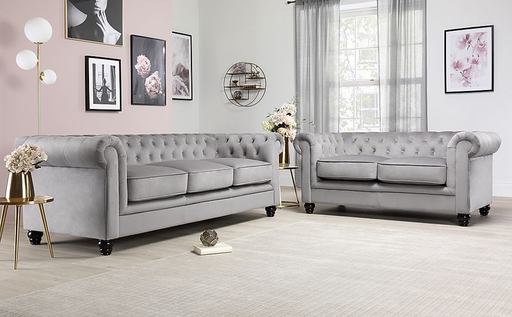 Hampton Grey Velvet 3+2 Seater Chesterfield Sofa Set | Furniture And Choice Hampton Grey Velvet 3+2 Seater Chesterfield Sofa Set | Furniture And Choice